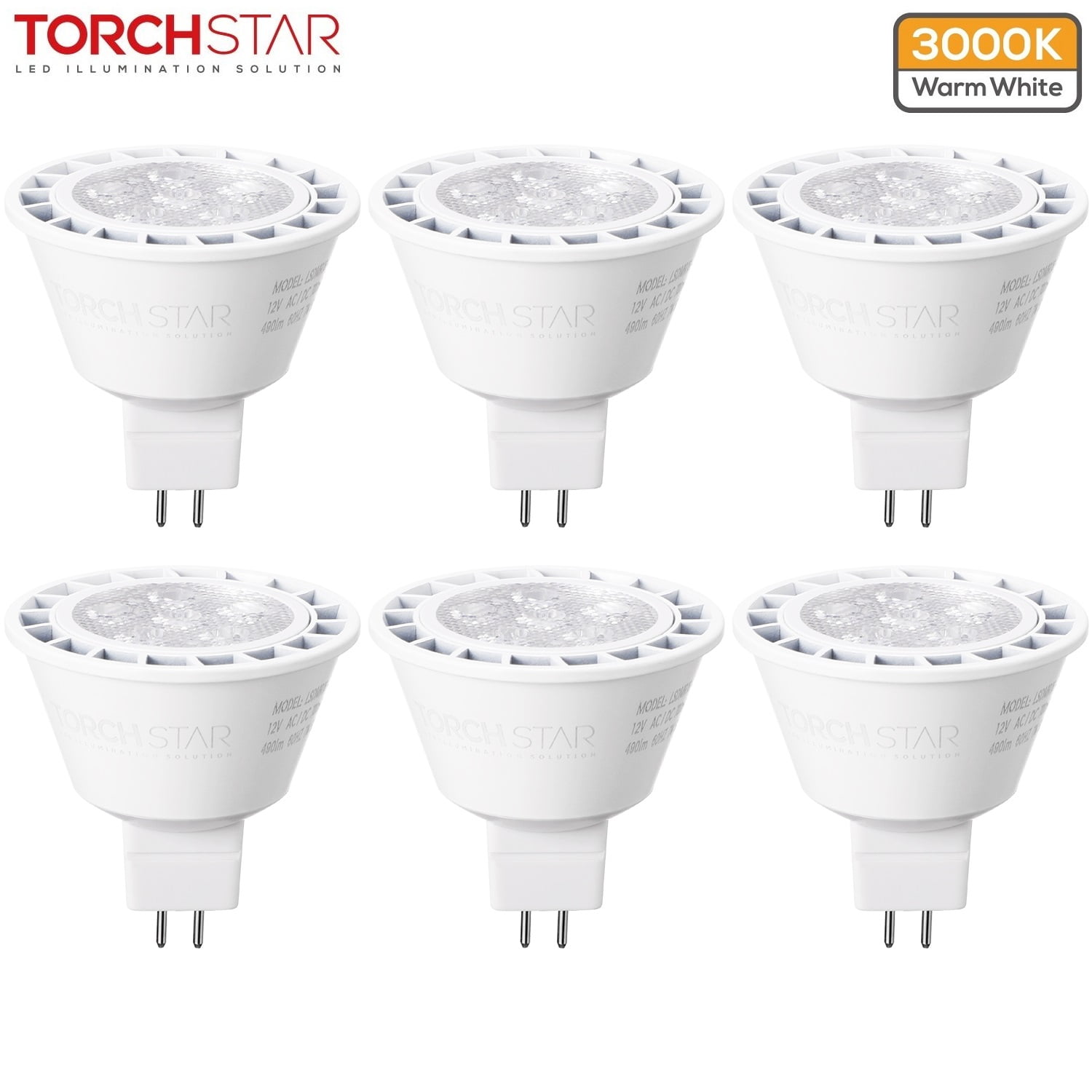 TORCHSTAR MR16 LED Light Bulb, Dimmable Spotlight Bulb 50W Equivalent, GU5.3 Bi-Pin Base, UL ...