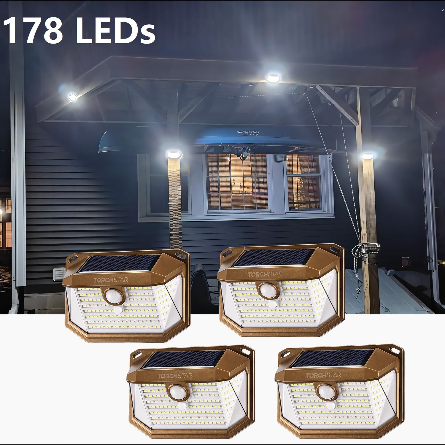 4 Pack 178 LEDs Solar Lights with Motion Sensor, IP65 Waterproof, 6500K ...