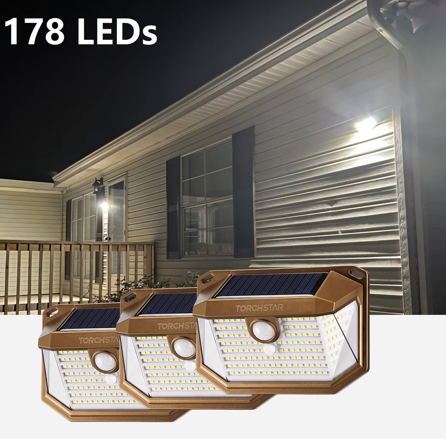 3 Pack 178 LEDs Solar Lights with Motion Sensor, IP65 Waterproof, 6500K ...
