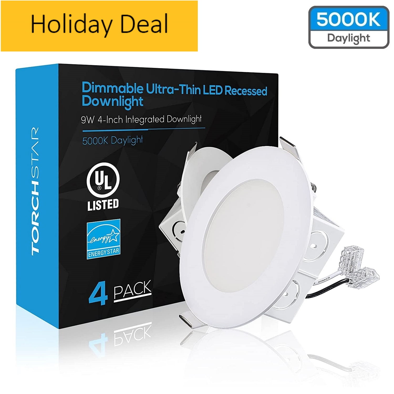 TORCHSTAR Ultra-Thin 4 Inch Recessed LED Downlight with J-Box, Dimmable ...