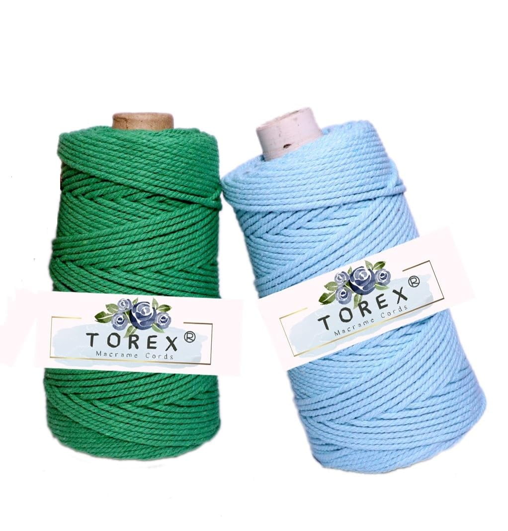 TOREX 3mm Large Twisted Cotton Macrame ThreadRope Each Cone 150 Meter 350gram 3mm Macrame Thread ...