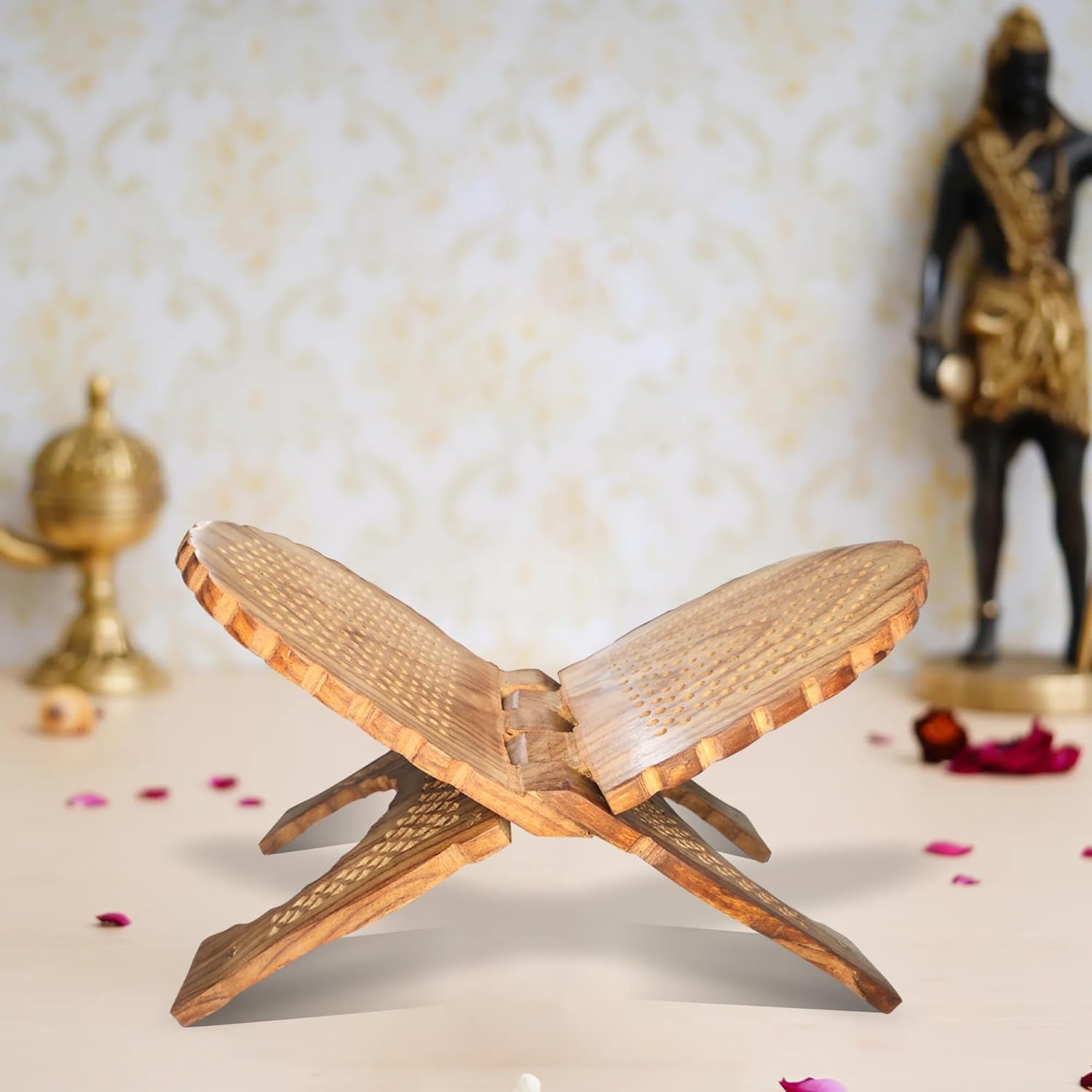 TORPPEZA Wooden Handcraft Fordable Religious Book Stand for bhagwat ...