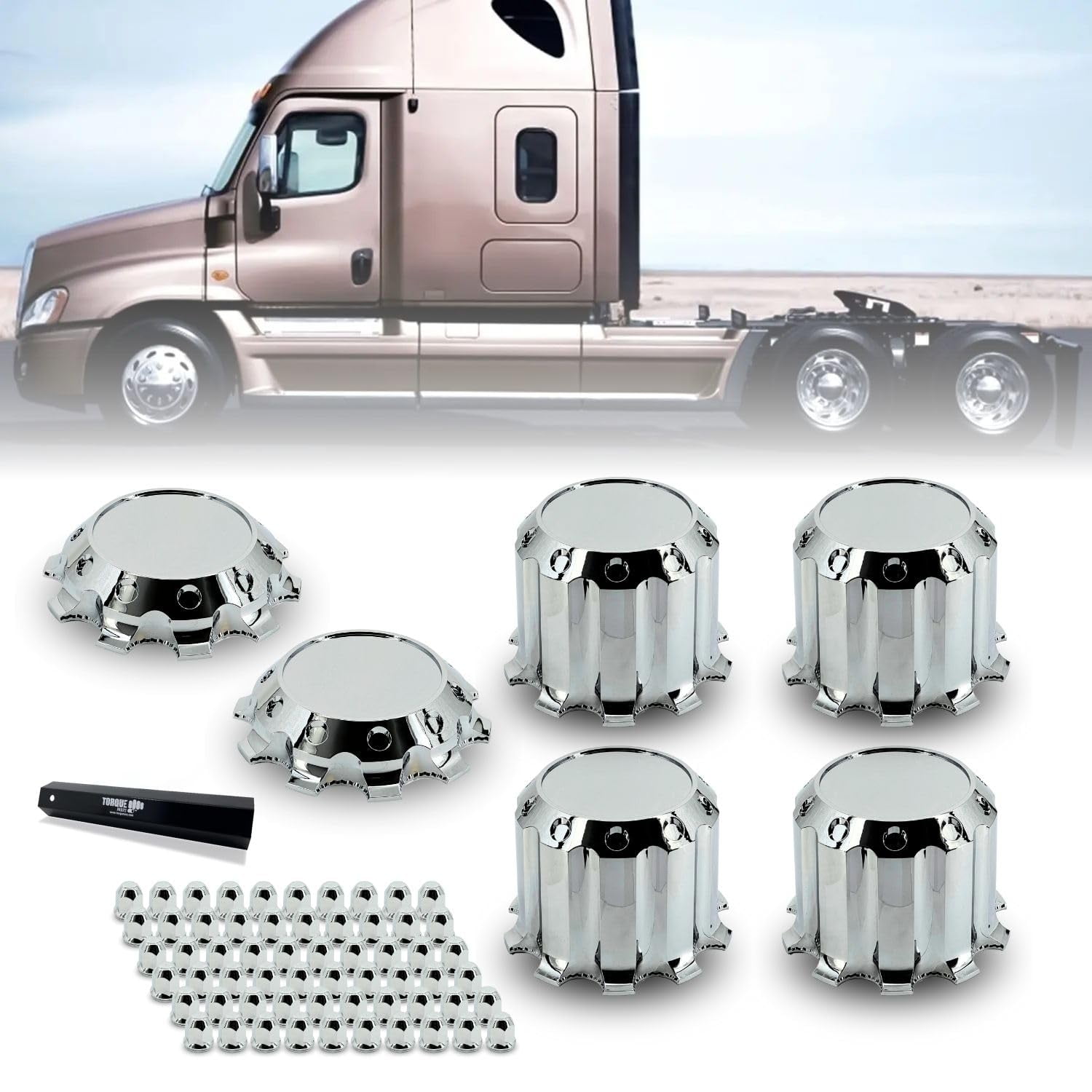 TORQUE Luxury Chrome Front and Rear Axle Complete Wheel Cover Set 33mm ...