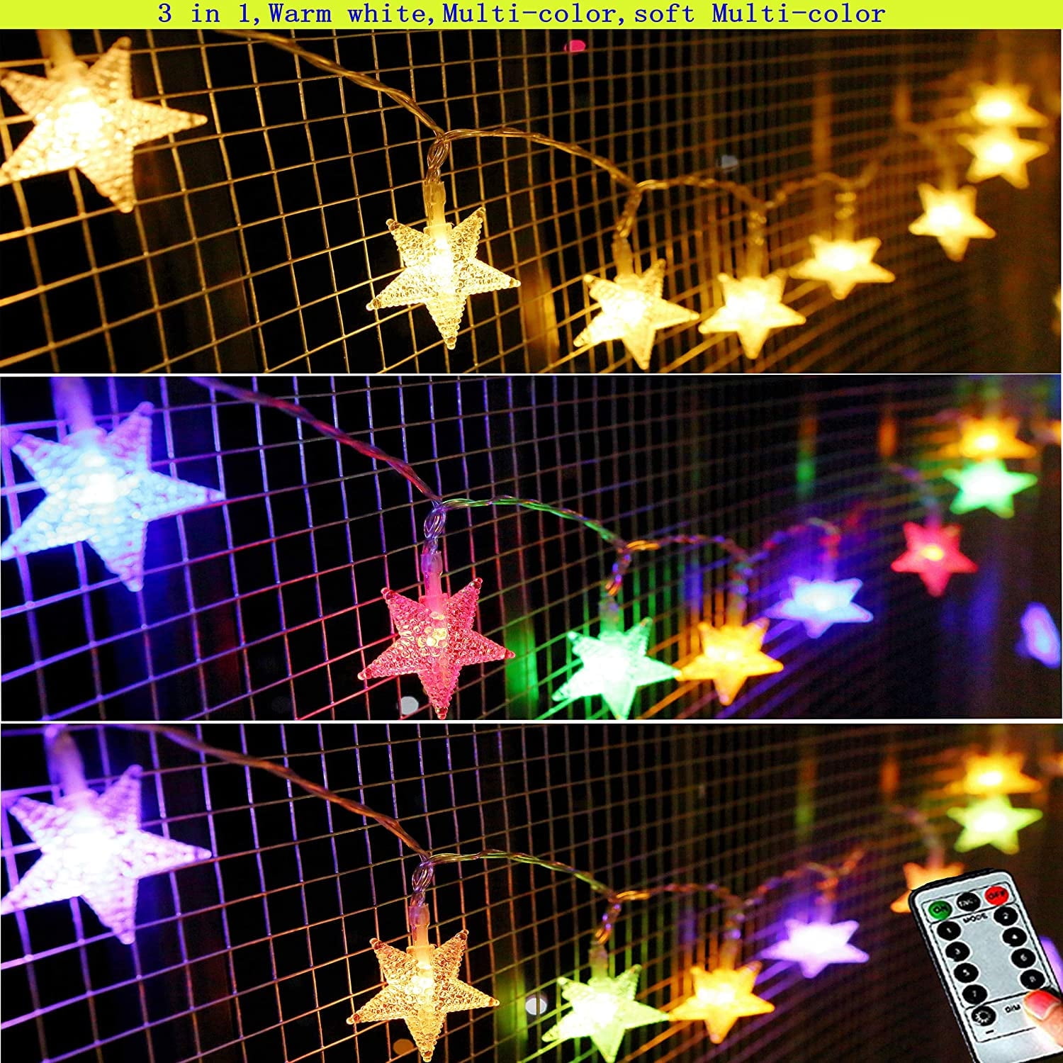GIXUSIL 13.2Ft 40LEDs Warm White Color Changing Star Fairy Lights, 2 ...