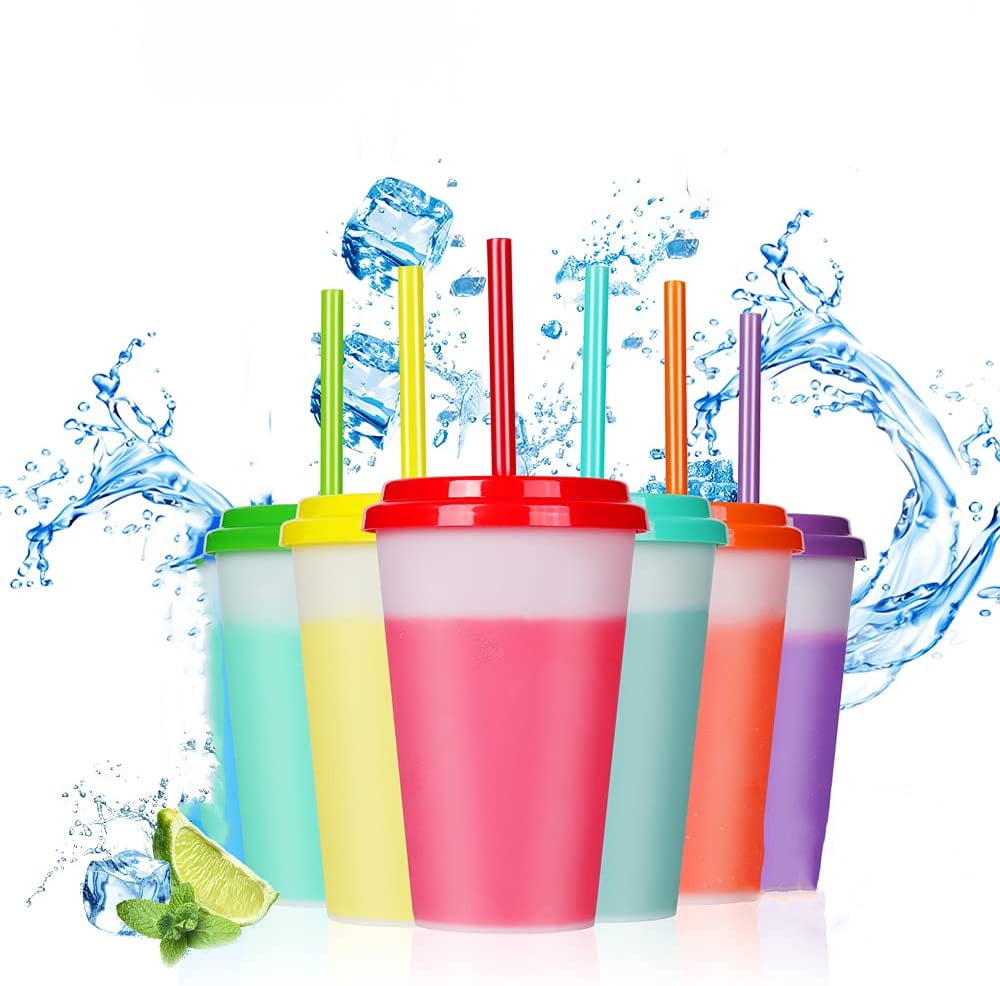TORUBIA Colour Changing Cups Tumblers with Lids & Straws - 6 Pack 16oz ...