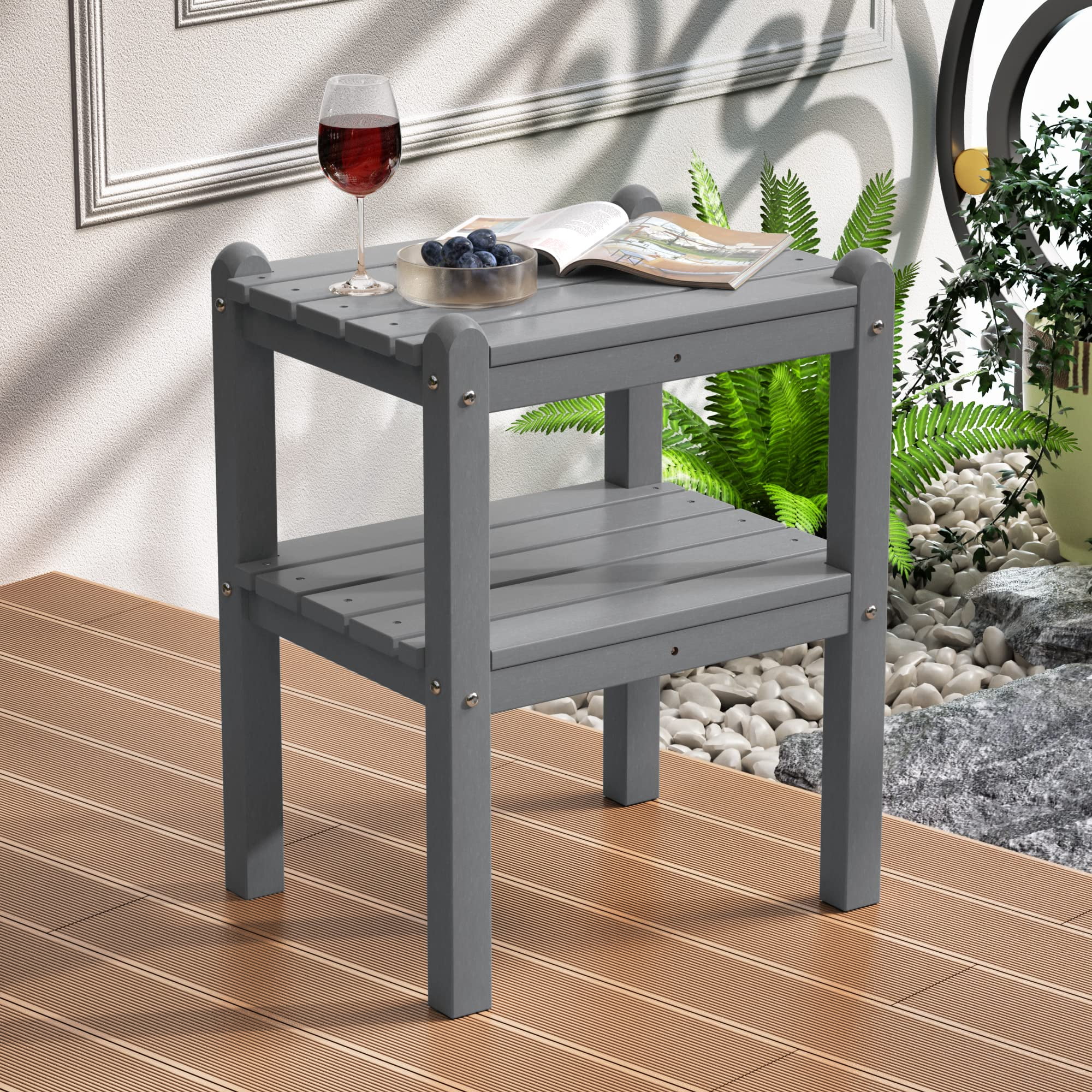2-Tier Outdoor Side Table, Adirondack End Table, Easy-Maintenance ...