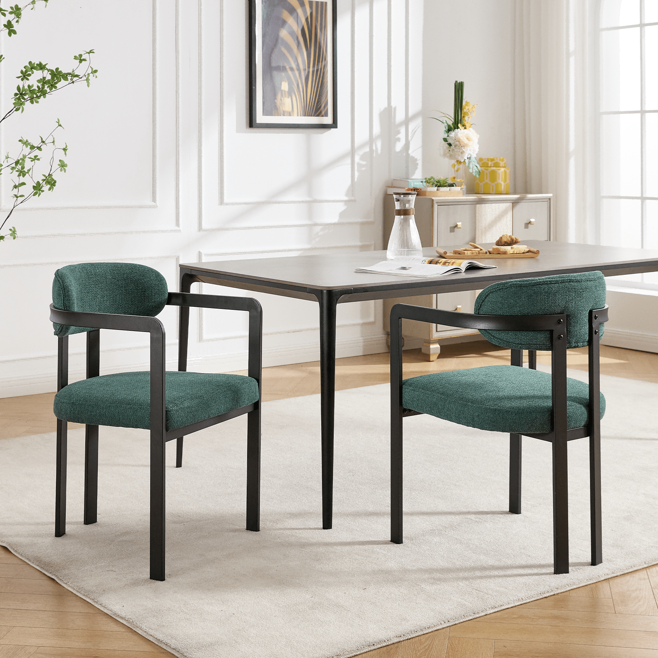 TOSEE Modern Dining Chairs Set of 2, Chenille Upholstered Mid Century ...