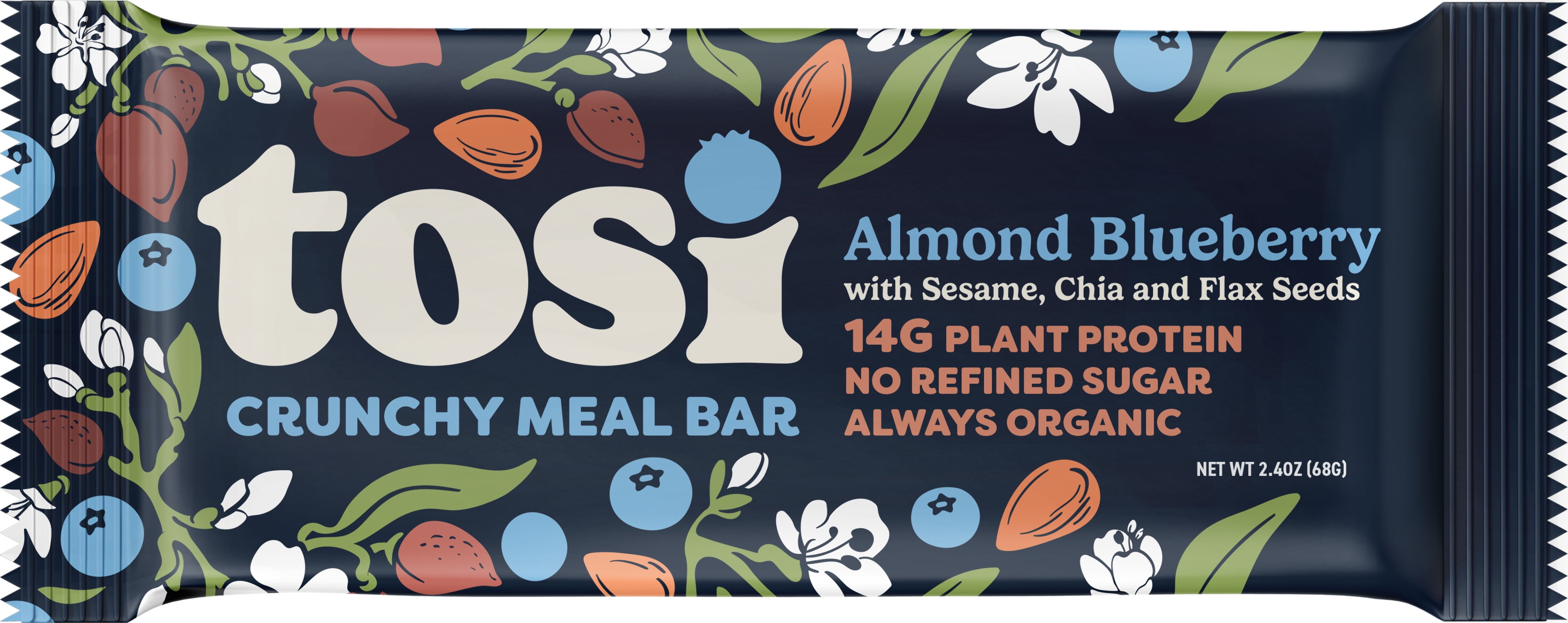 Tosi Crunchy Meal Bar, Almond Blueberry, Organic - 12 x 2.4 oz ...