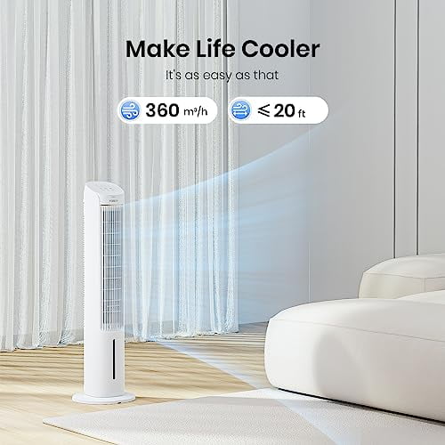 TOSOT Tower Fan Oscillating 80°, Cooling Fan with 2 Ice Packs, CFM ...