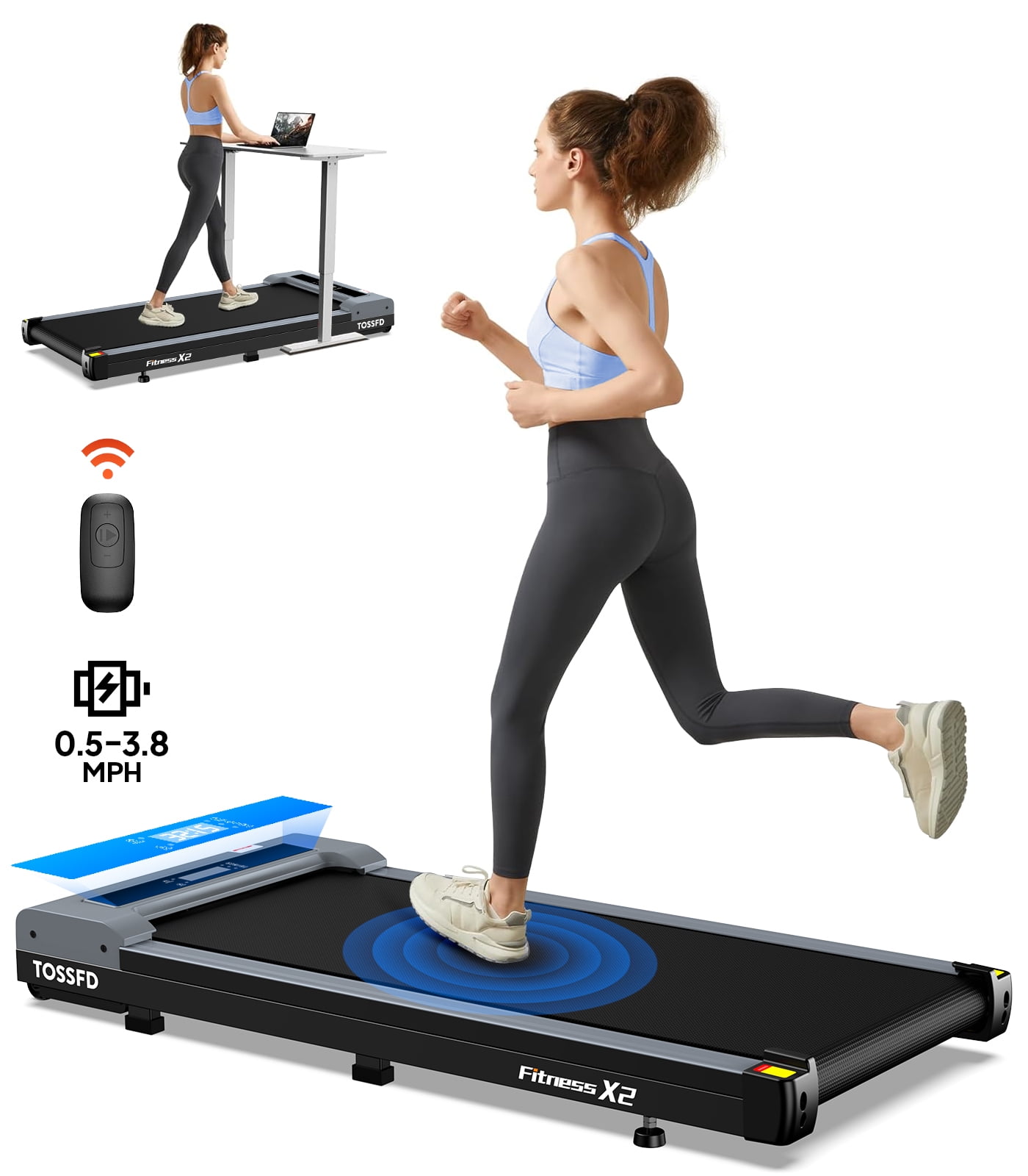 TOSSFD Small Home Electric 2.5HP Walking Treadmill, Under Desk Running ...
