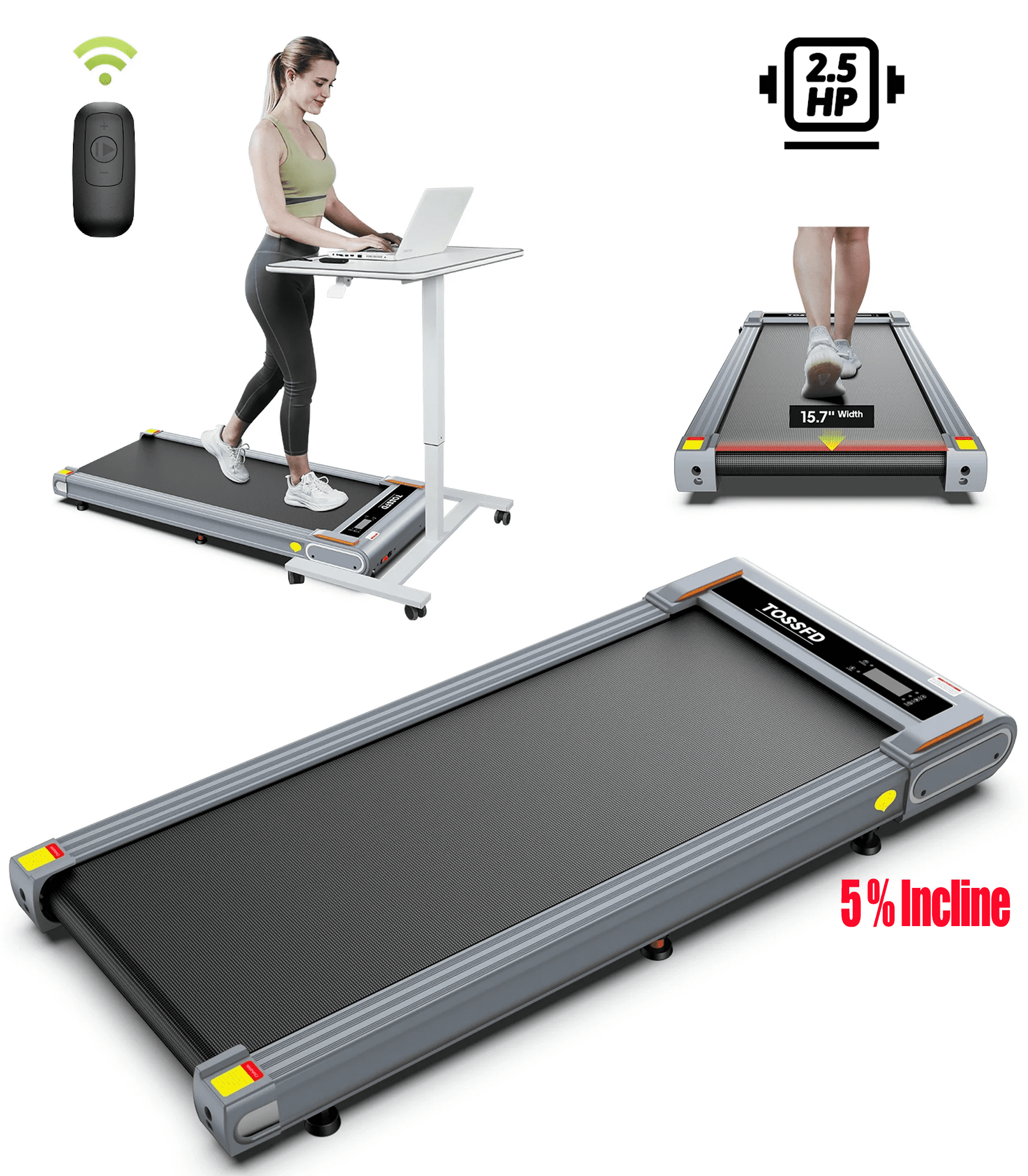 TOSSFD Treadmill Walking Pad with 4% Incline,2.5HP Under Desk Treadmill ...