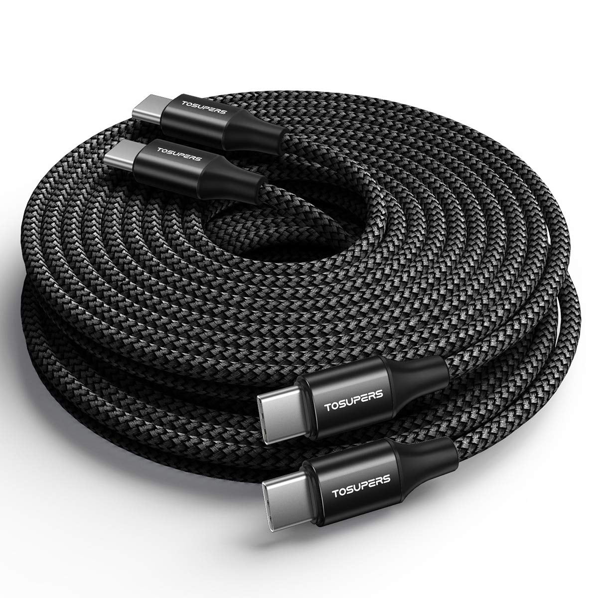 TOSUPERS 10ft 2 TWE5 Pack Long USB C to USB C Cable Fast Charging 60W, PD Type C Charger Cord ...