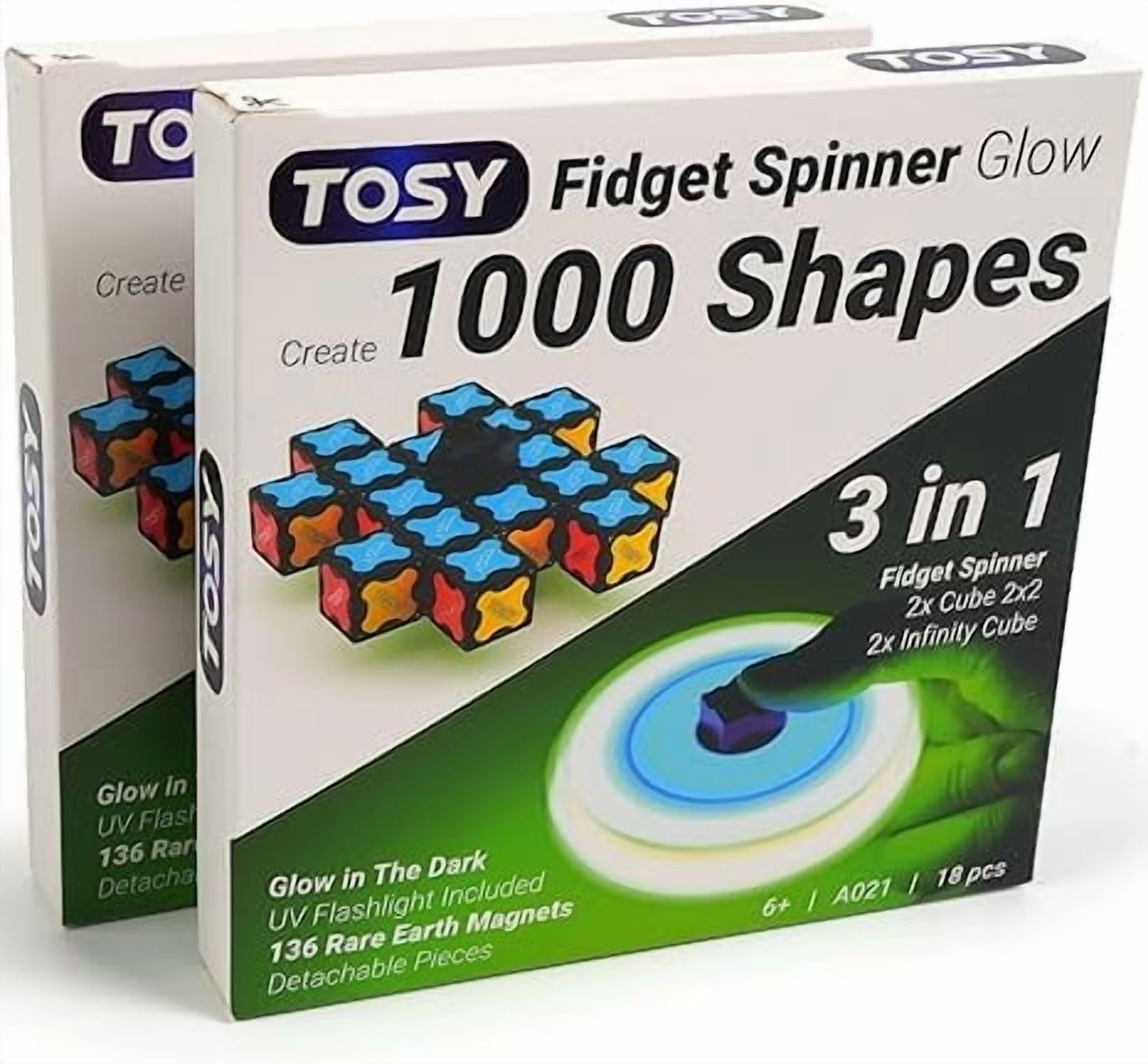 TOSY Magnet Fidget Spinner Glow - 16 blocks, 3in1 Toy: Transformable ...