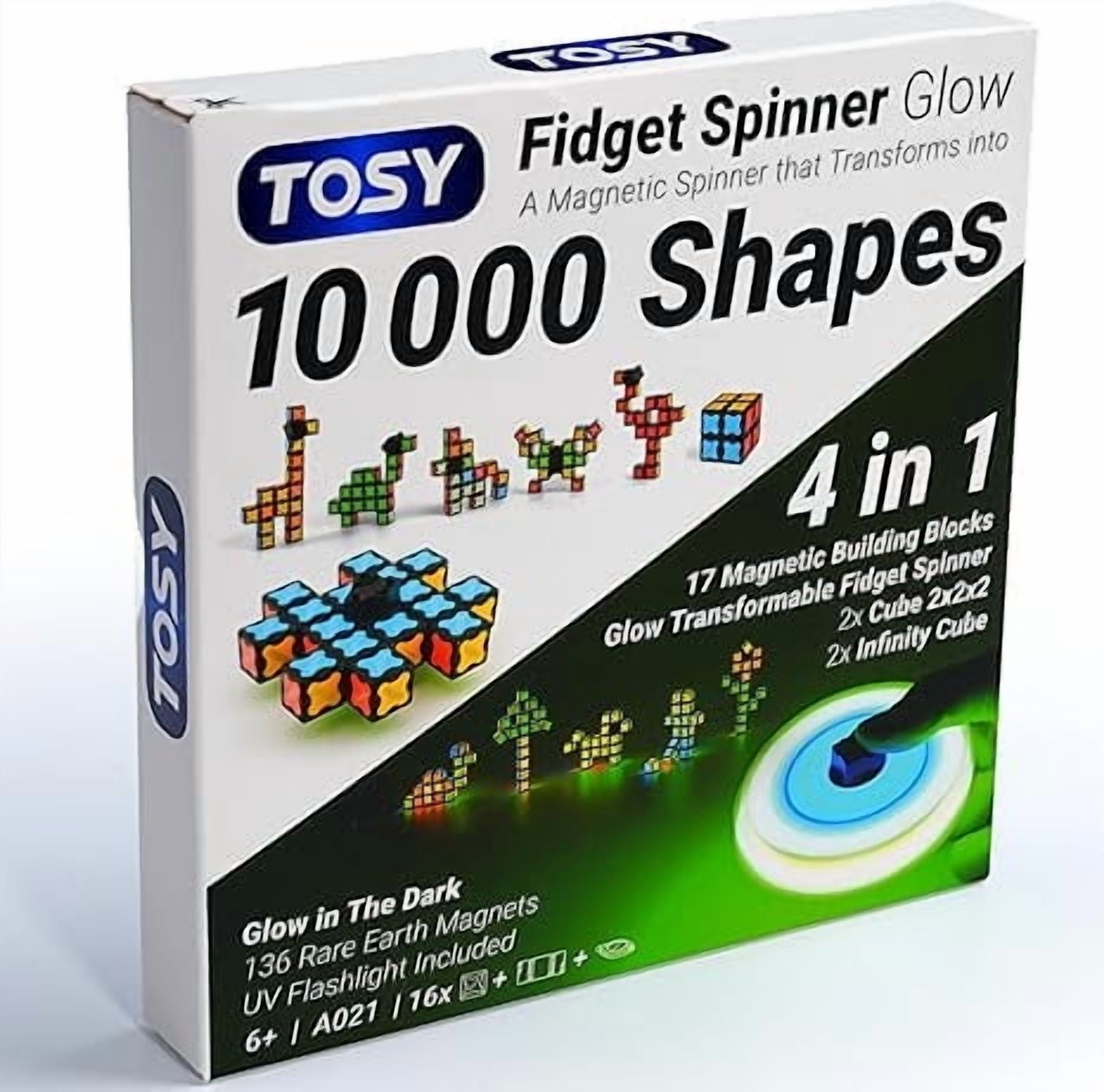 TOSY Magnet Fidget Spinner Glow - 16 blocks, 3in1 Toy: Transformable ...