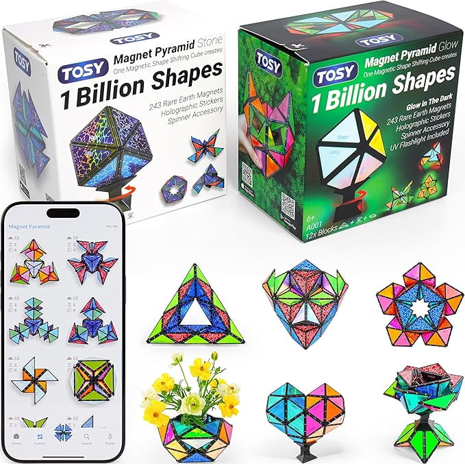 TOSY Magnet Pyramid - 1 Cube Transforms into 1 Billion Shapes, 12 ...