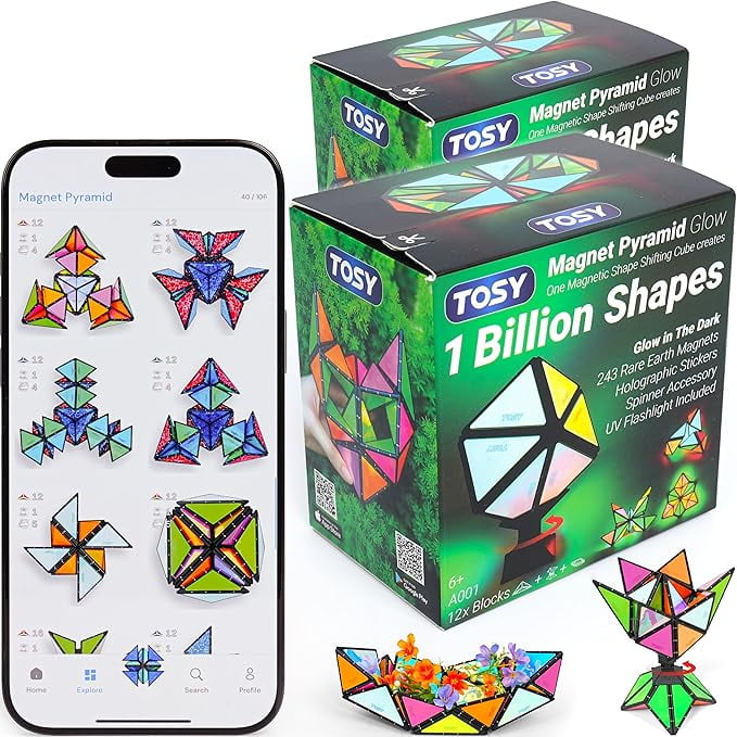 TOSY Magnet Pyramid Glow - 1 Cube Transforms into 1 Billion Shapes, 12 ...