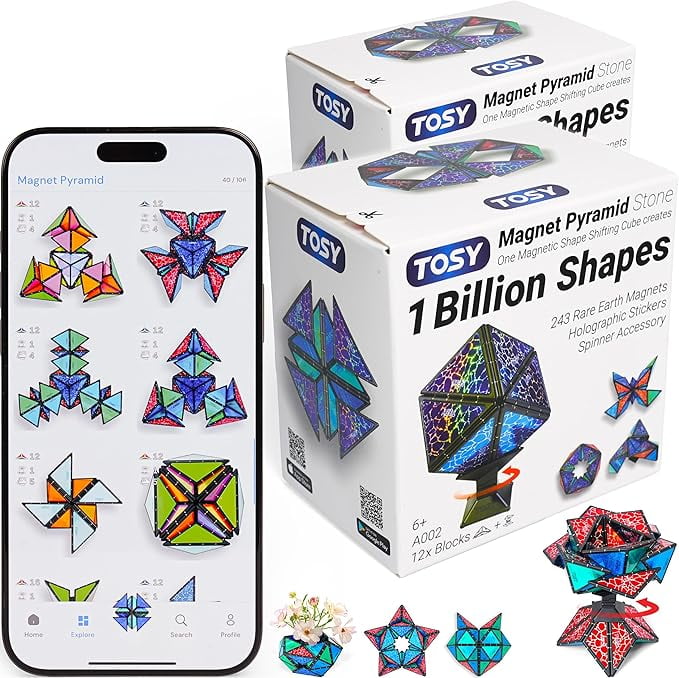 TOSY Magnet Pyramid Stone - 1 Cube Transforms into 1 Billion Shapes, 12 ...
