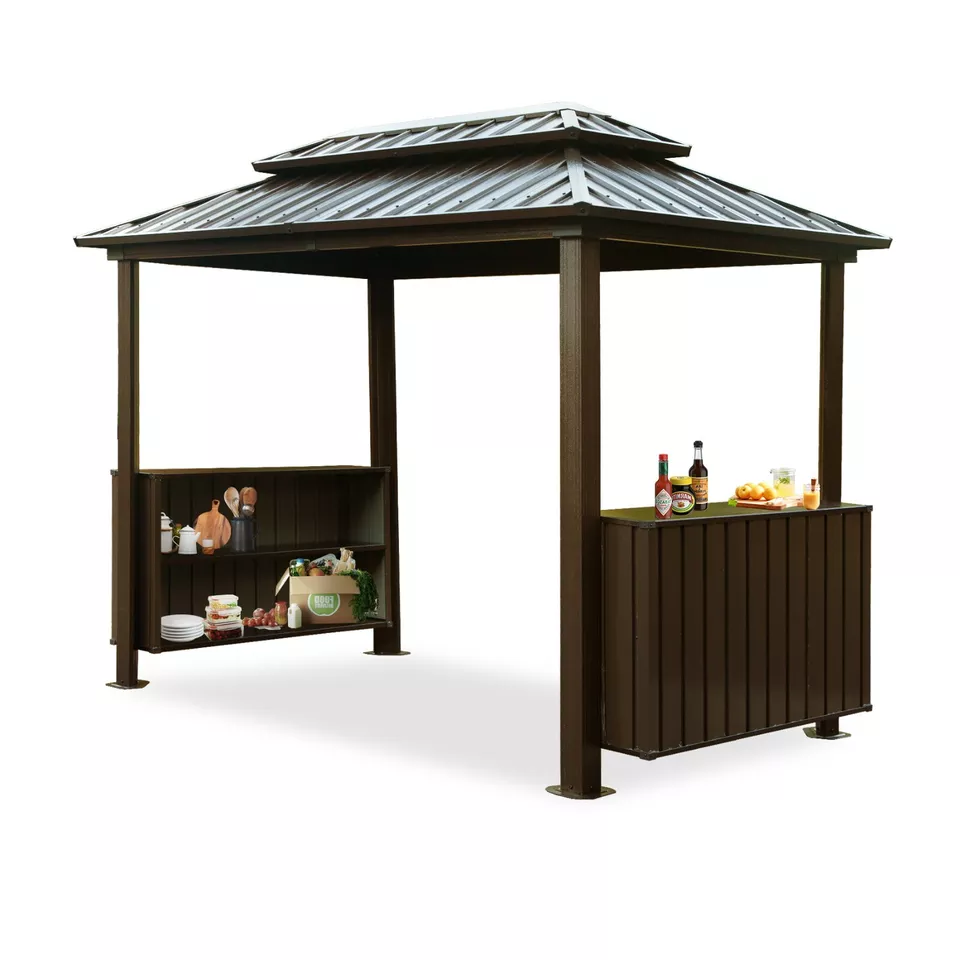 TOTAL 6x10FT Hardtop Grill Gazebo – Outdoor Metal BBQ Canopy with ...