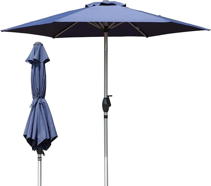 TOTAL 7.5FT Patio Umbrella Outdoor Market Umbrella with Silver Aluminum ...