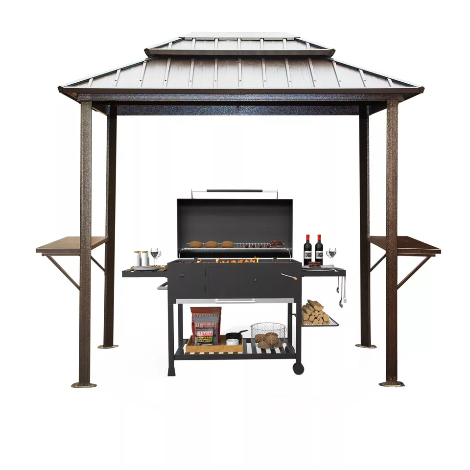 TOTAL Outdoor 8'x6' Hardtop Grill Gazebo, Double Metal Roof, BBQ ...