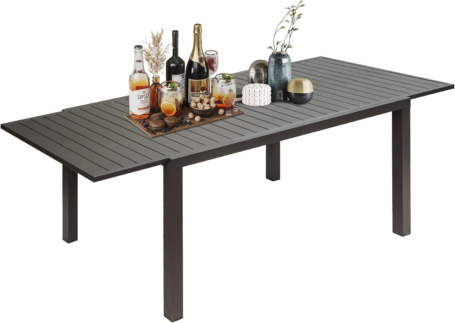TOTAL Outdoor Expandable Aluminum Patio Dining Table, Adjustable ...