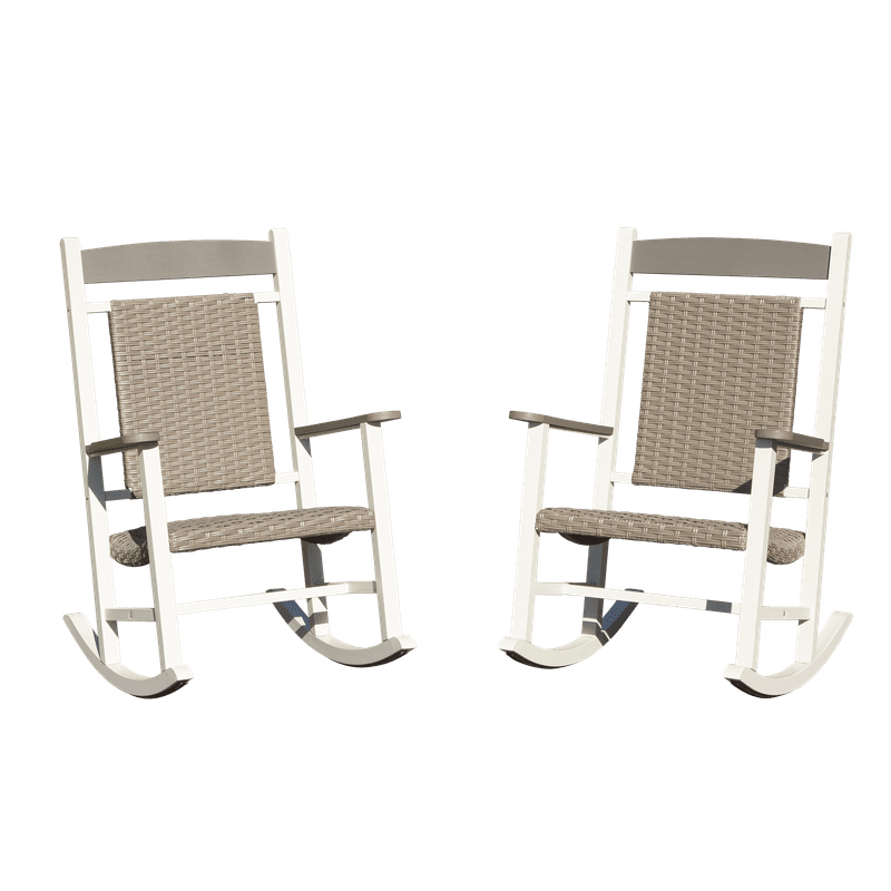 TOTAL Outdoor Rocking Chair Set of 2, Weather-Resistant PE Wicker ...