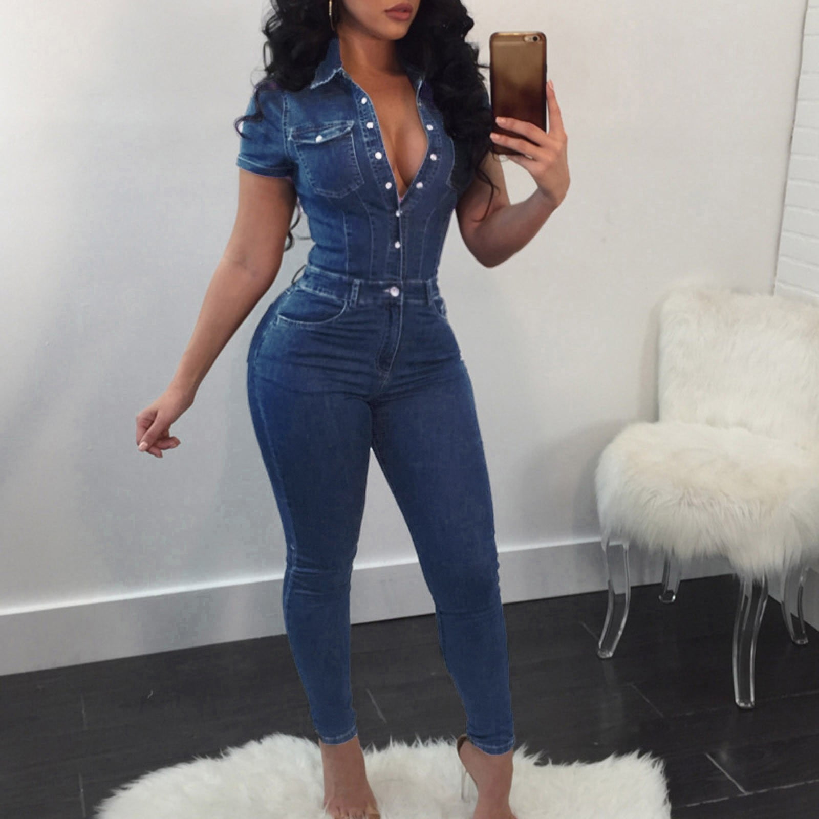 Denim Jumpsuit Shorts