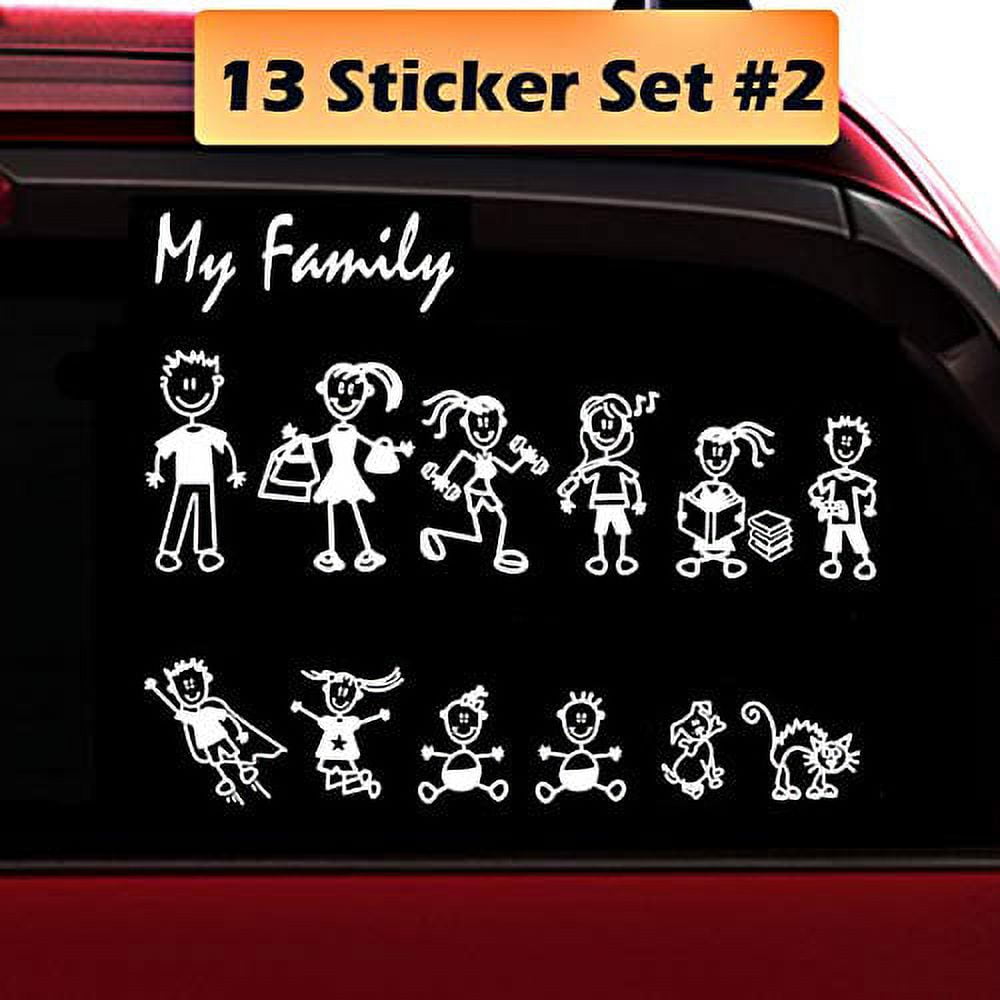 TOTOMO 13 Stick Figure My Family Car Stickers (Style#2) with Pet Dog ...