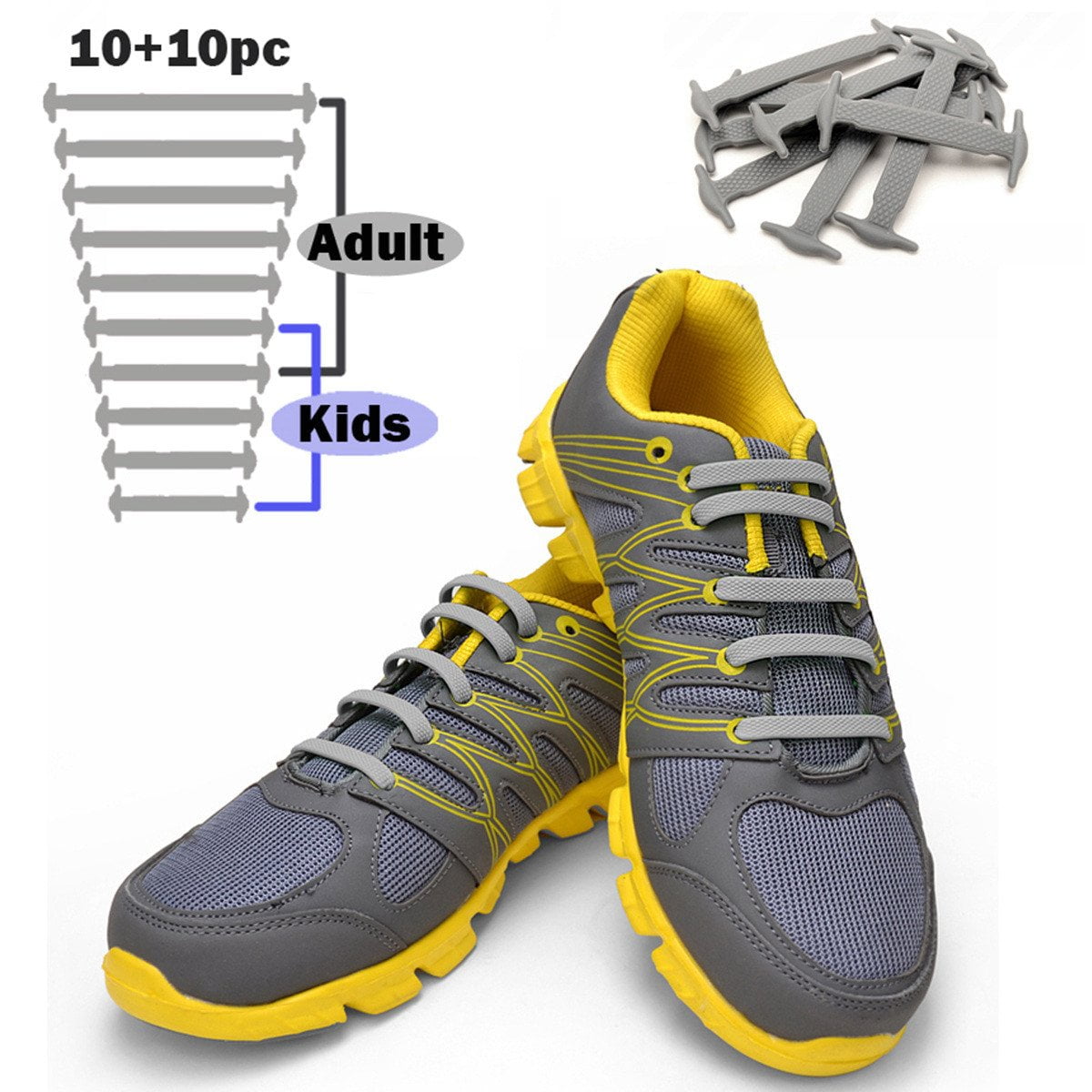 TOTOMO Unisize(20pc) No-Tie Shoe Laces Elastic Silicone Shoelaces for ...