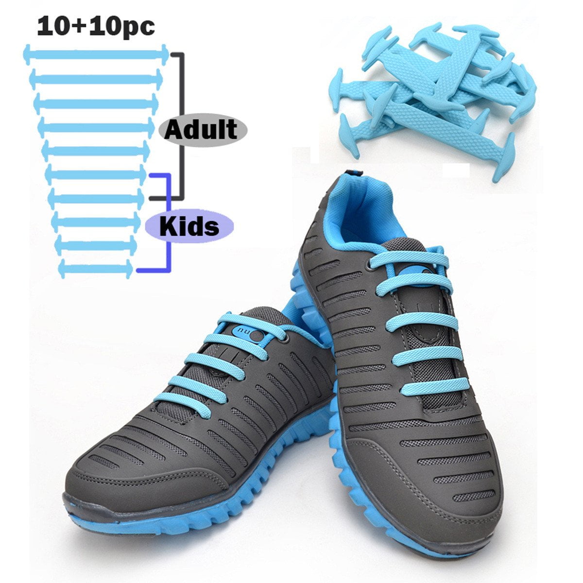 TOTOMO Unisize(20pc) No-Tie Shoe Laces Elastic Silicone Shoelaces for ...
