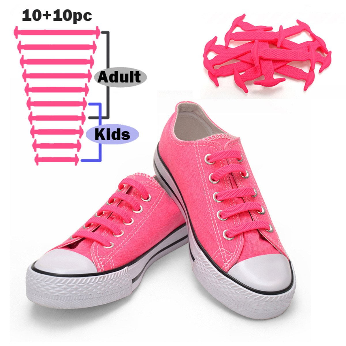 TOTOMO Unisize(20pc) No-Tie Shoe Laces Elastic Silicone Shoelaces for ...