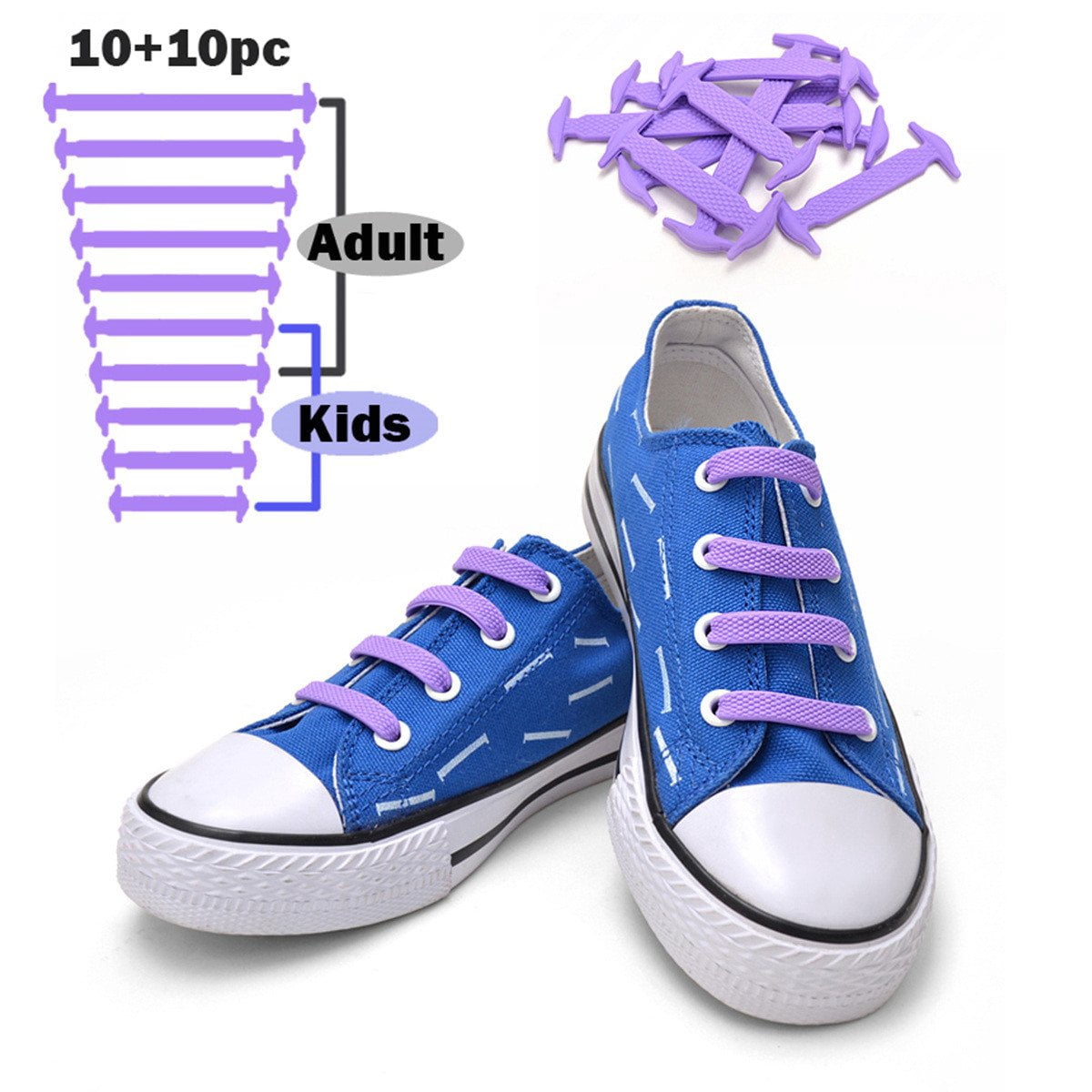 TOTOMO Unisize(20pc) No-Tie Shoe Laces Elastic Silicone Shoelaces for ...