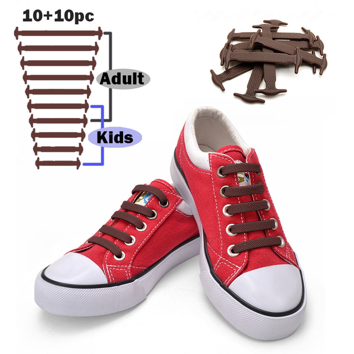 TOTOMO Unisize(20pc) No-Tie Shoe Laces Elastic Silicone Shoelaces for ...