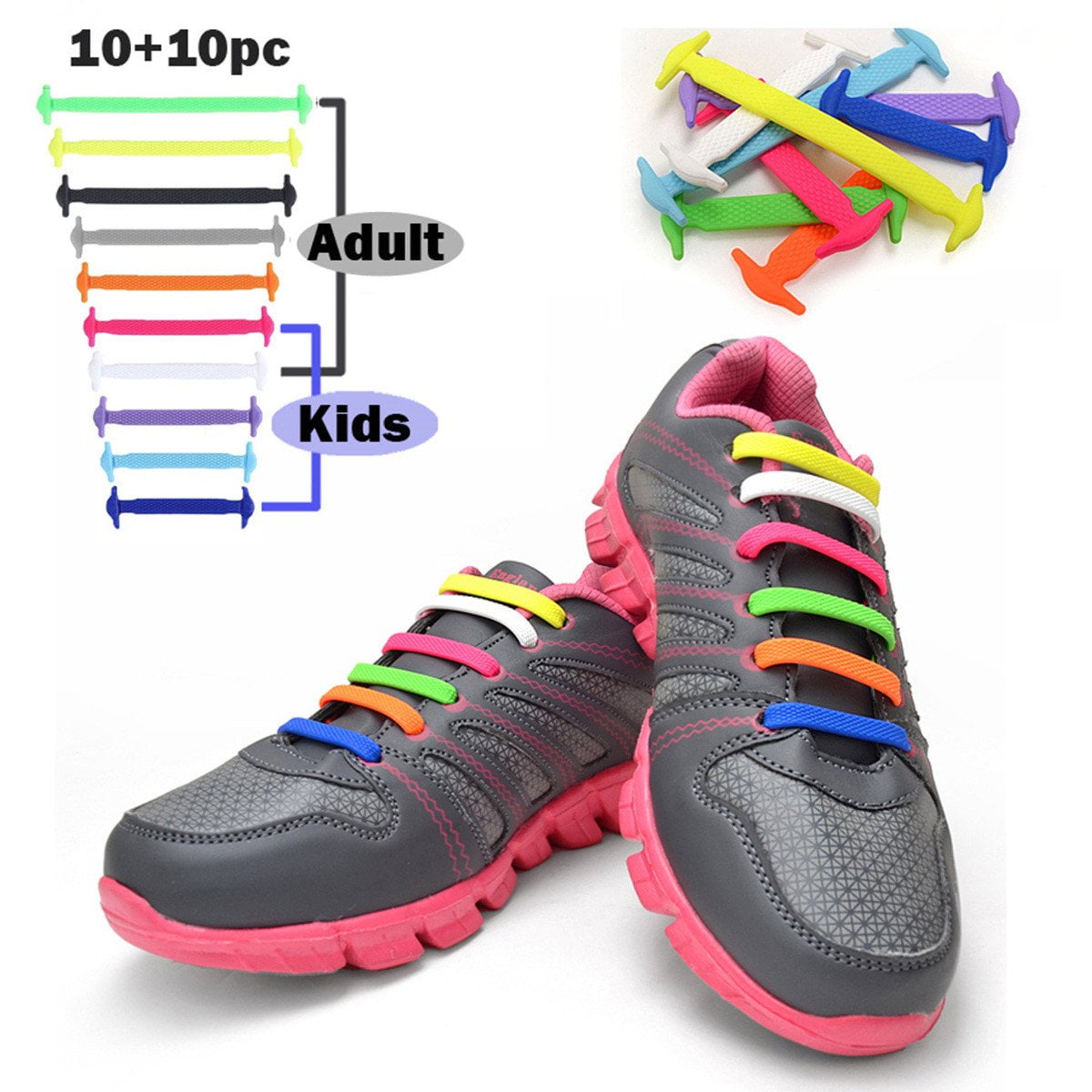 TOTOMO Unisize(20pc) No-Tie Shoe Laces Elastic Silicone Shoelaces for ...