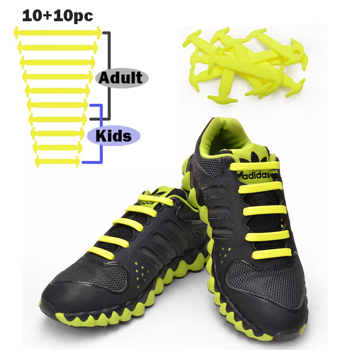 TOTOMO Unisize(20pc) No-Tie Shoe Laces Elastic Silicone Shoelaces for ...