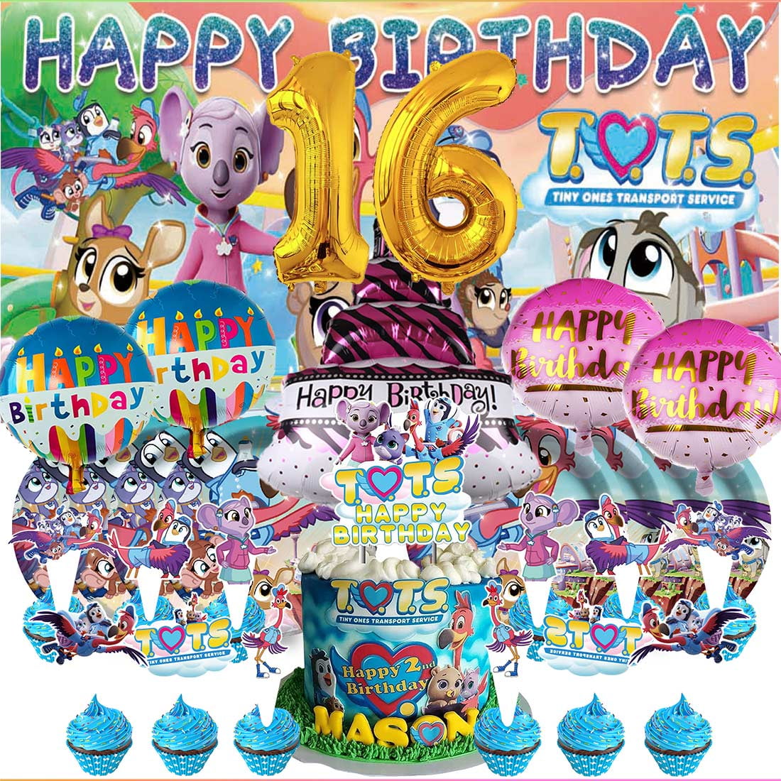 TOTS 16th Tableware Balloons Cake Toppers Backdrop Banner Supplies ...