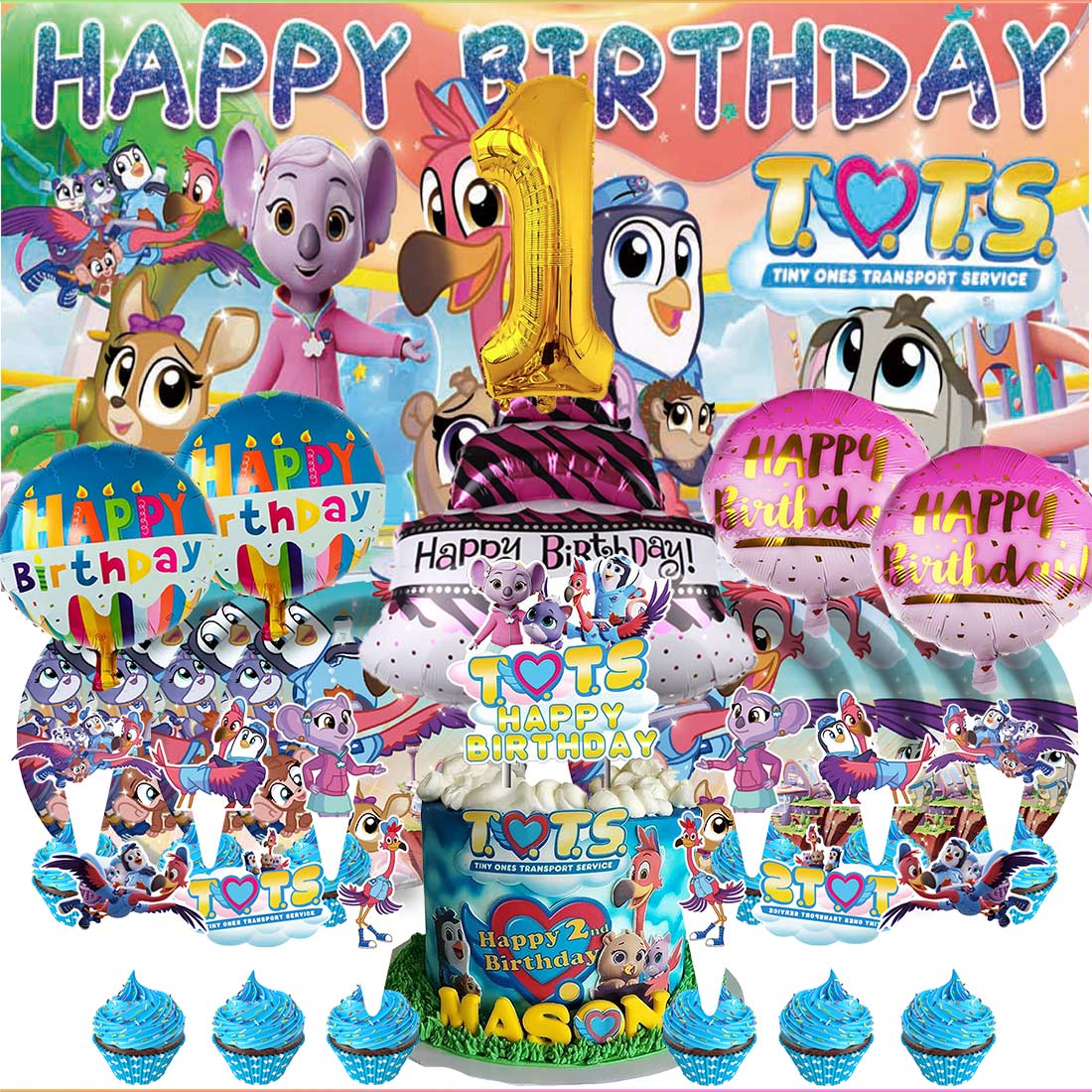 TOTS 1st Tableware Balloons Cake Toppers Backdrop Banner Supplies Party ...