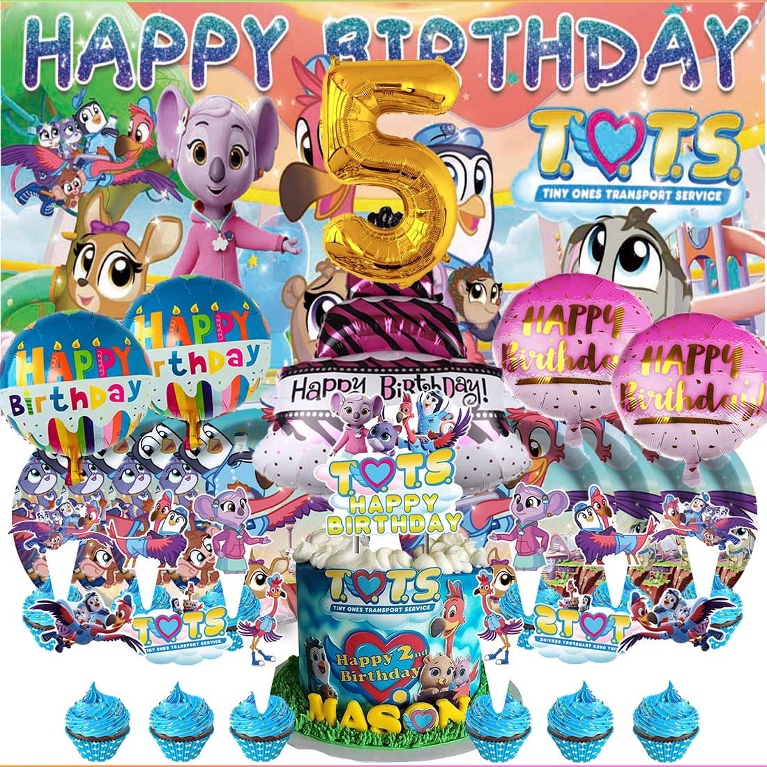 TOTS 5th Tableware Balloons Cake Toppers Backdrop Banner Supplies Party ...