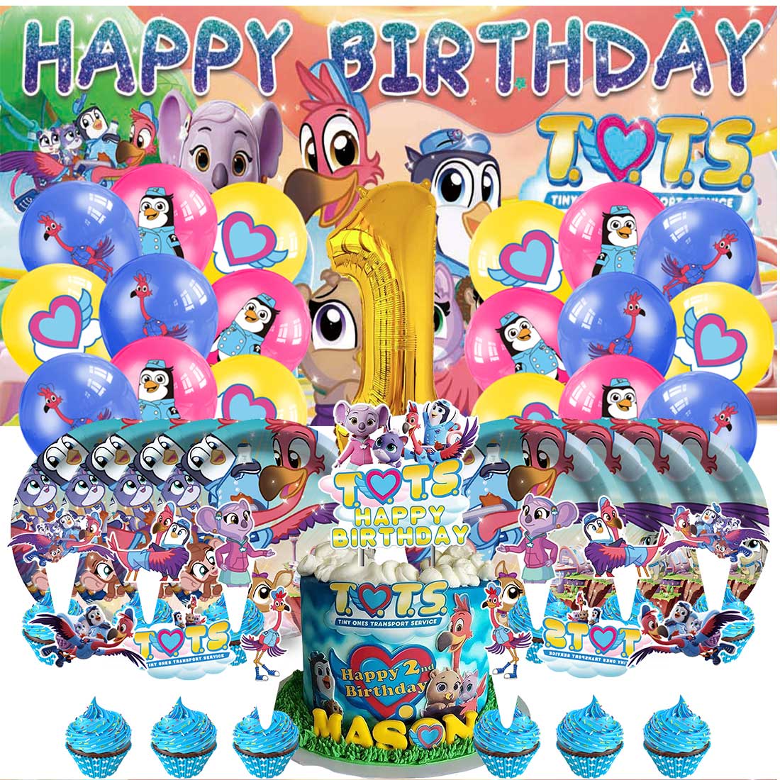 TOTS Balloons Party Supplies 1st Decor Tableware Birthday Cake Topper ...