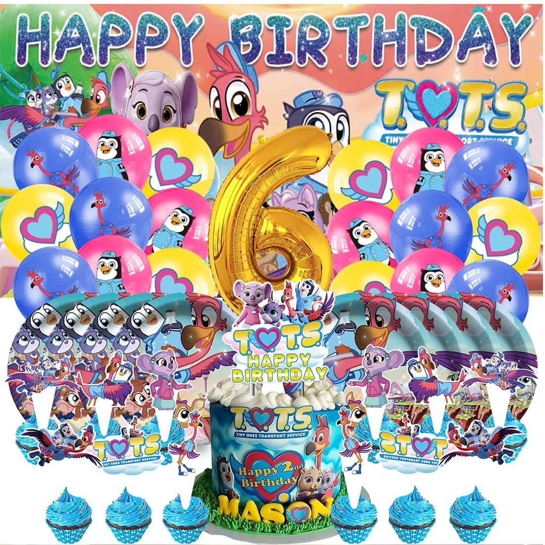 TOTS Balloons Party Supplies 6th Decor Tableware Birthday Cake Topper ...