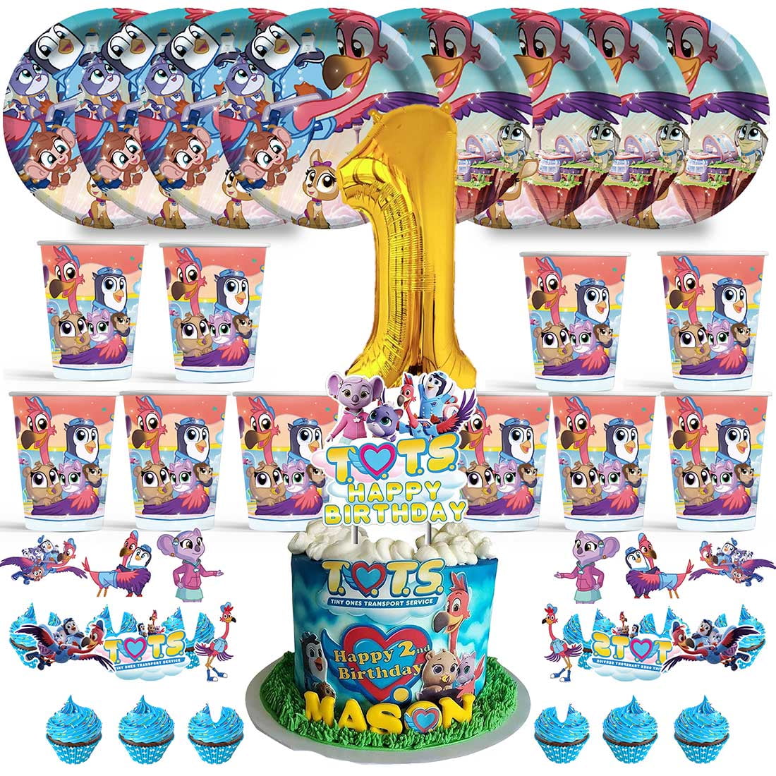TOTS Birthday 1st Cups Party Supplies Plates Fans Decorations Cake ...