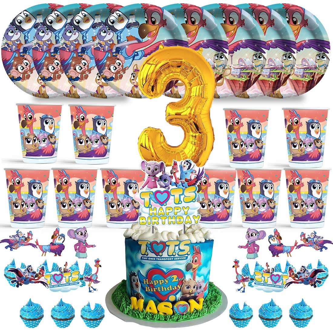 TOTS Birthday 3rd Cups Party Supplies Plates Fans Decorations Cake ...