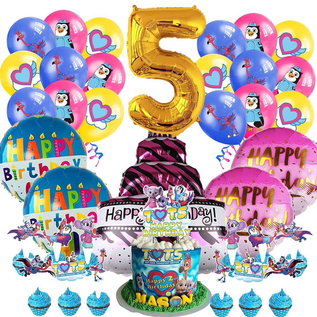 TOTS Party Supplies 5th Decor Kit Balloons Birthday Cake Topper ...