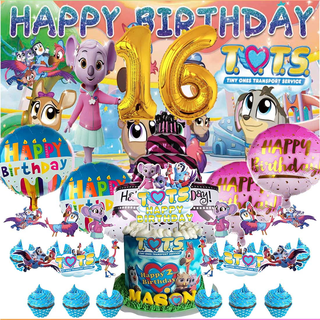 TOTS Party Supplies Decor 16th Kit Balloons Birthday Cake Topper Banner ...