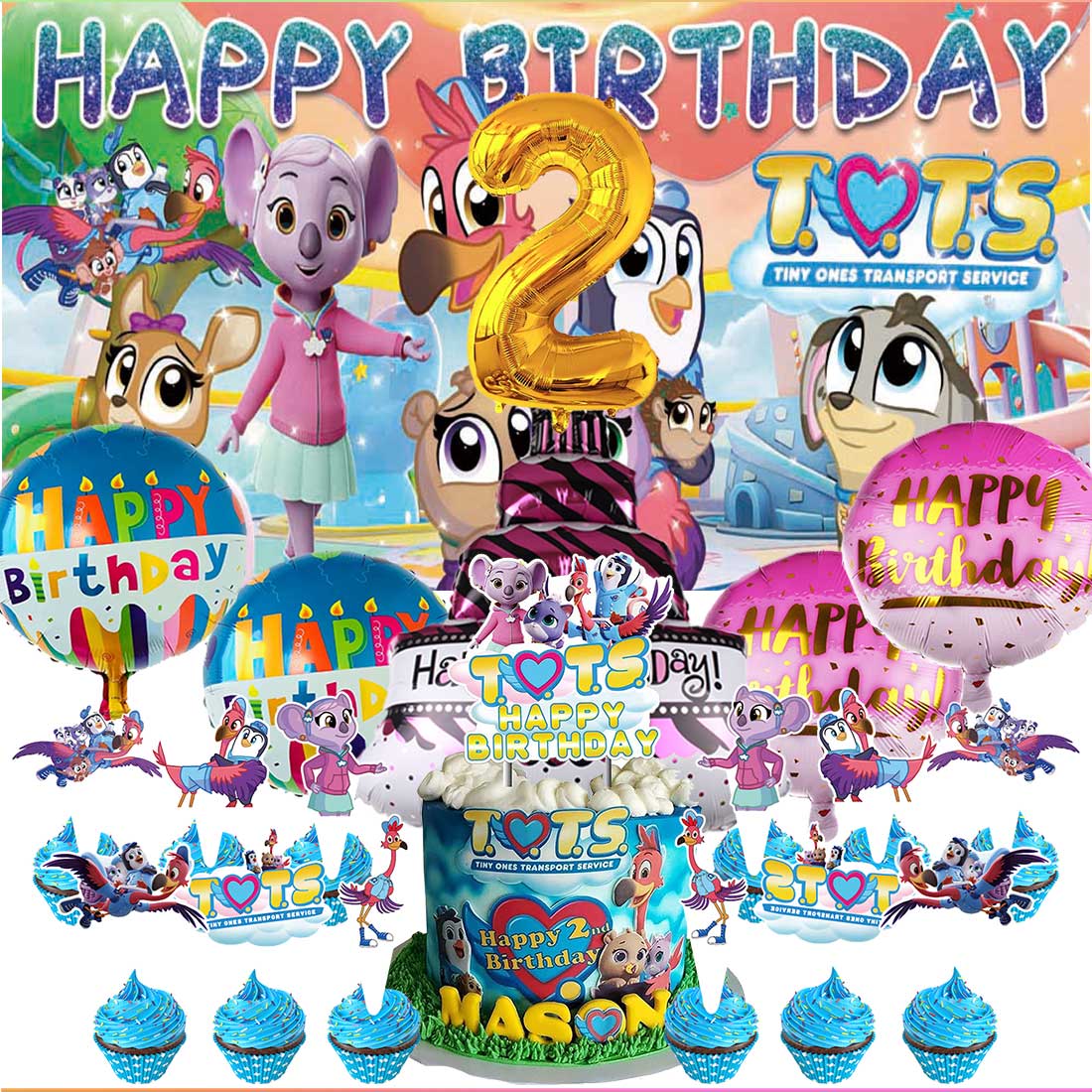 TOTS Party Supplies Decor 2nd Kit Balloons Birthday Cake Topper Banner ...