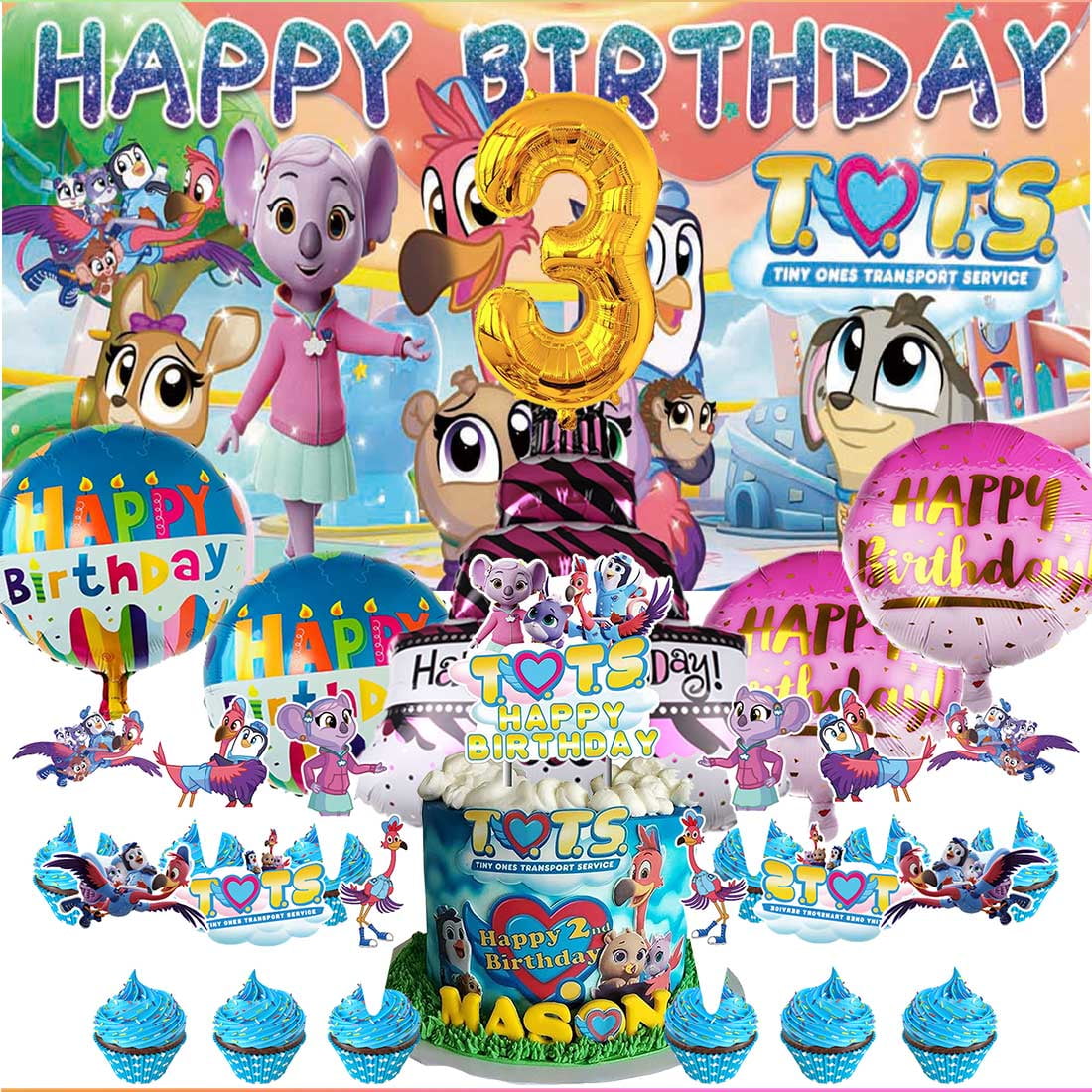 TOTS Party Supplies Decor 3rd Kit Balloons Birthday Cake Topper Banner ...