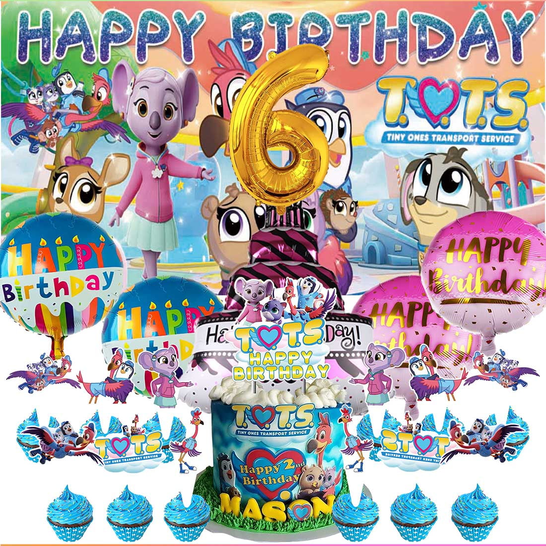 TOTS Party Supplies Decor 6th Kit Balloons Birthday Cake Topper Banner ...
