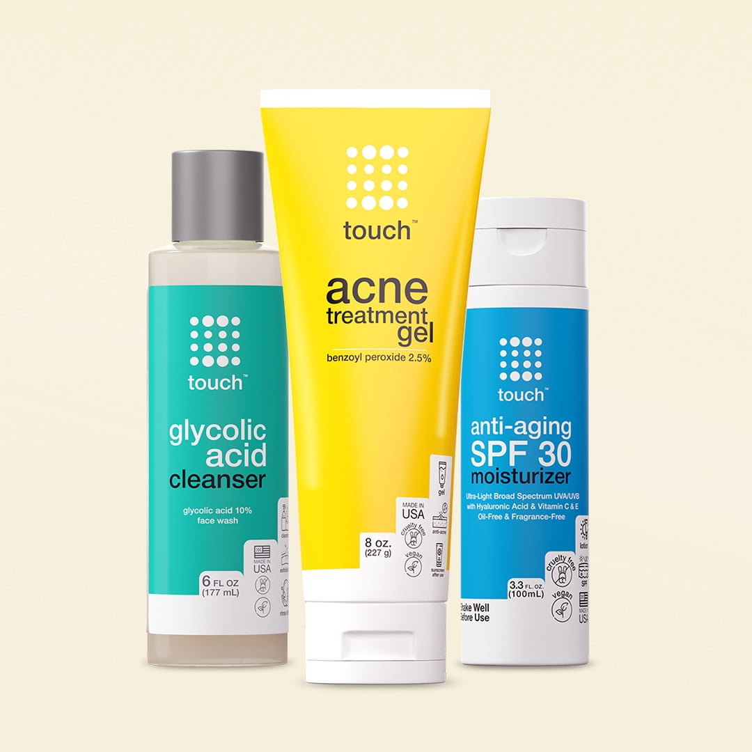 TOUCH Glycolic Acid Face Wash, Acne Treatment Gel, and Anti-Aging SPF ...