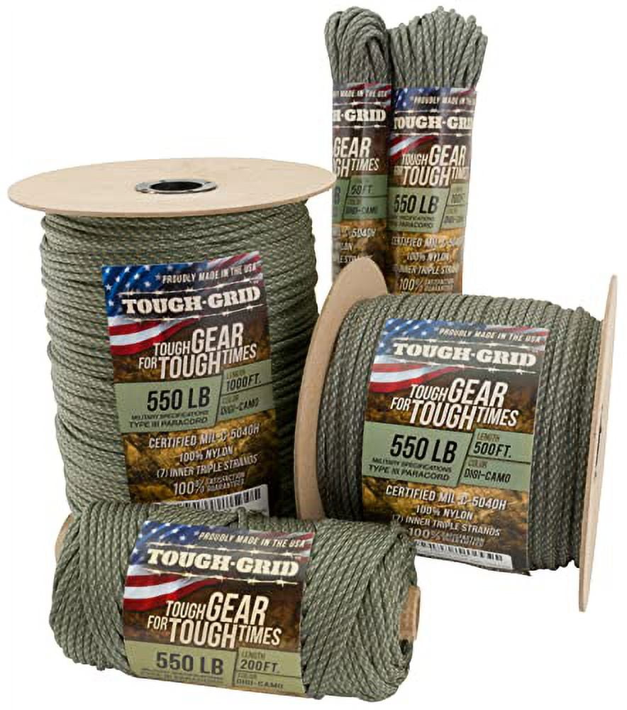 TOUGH-GRID 550lb Paracord / Parachute Cord - 100% Nylon Mil-Spec Type ...