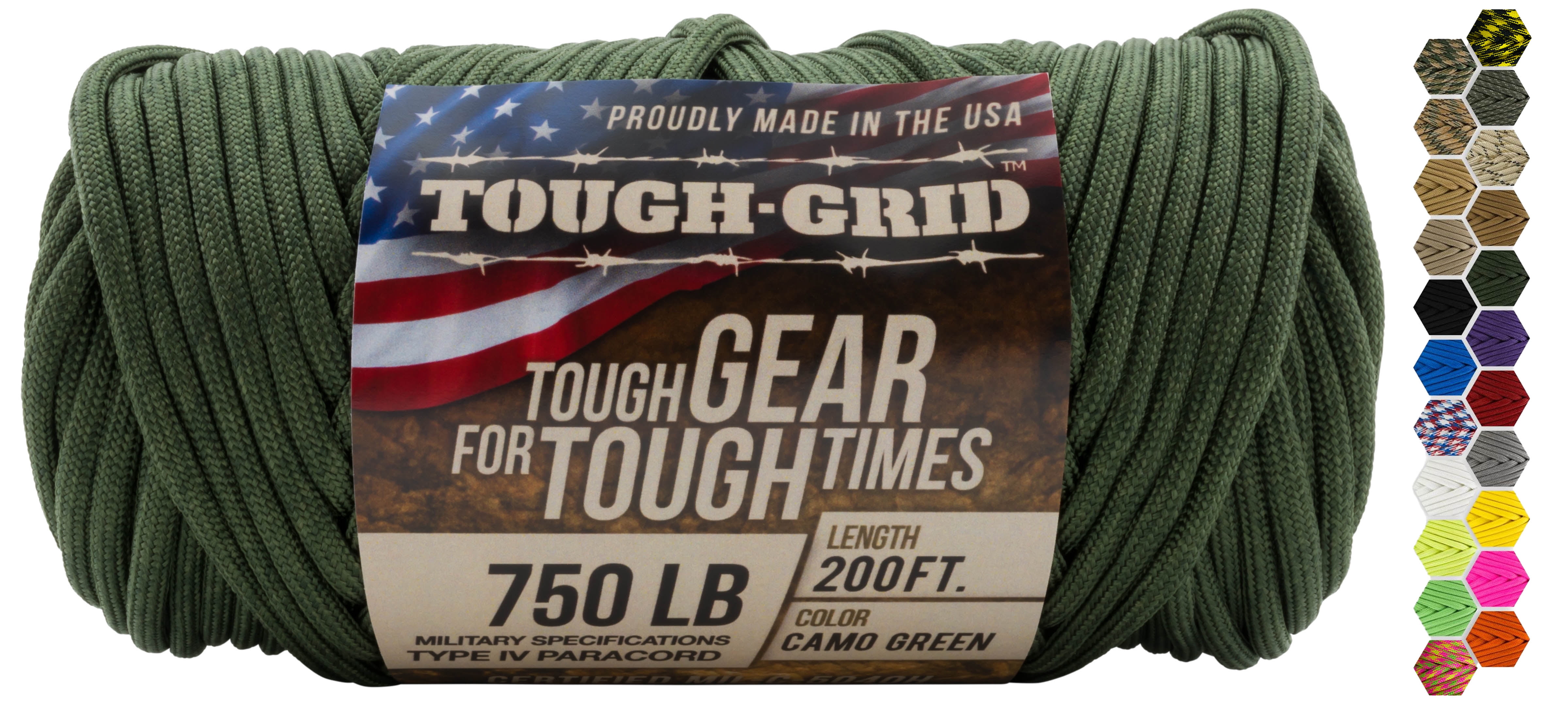 Free Shipping! TOUGH-GRID 750lb Camo Green Paracord / Parachute Cord ...
